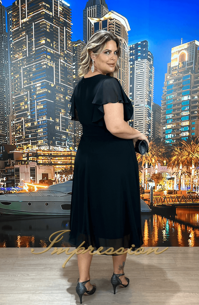 Vestido de Festa Midi Plus Size Preto - Impression Modas